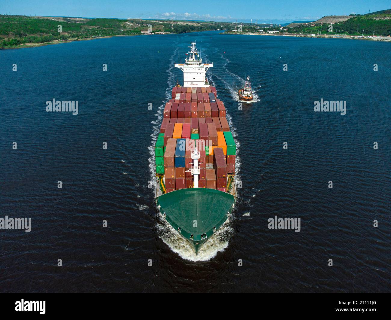 Aerial top view of cargo container ship in the sea Stock Photo - Alamy