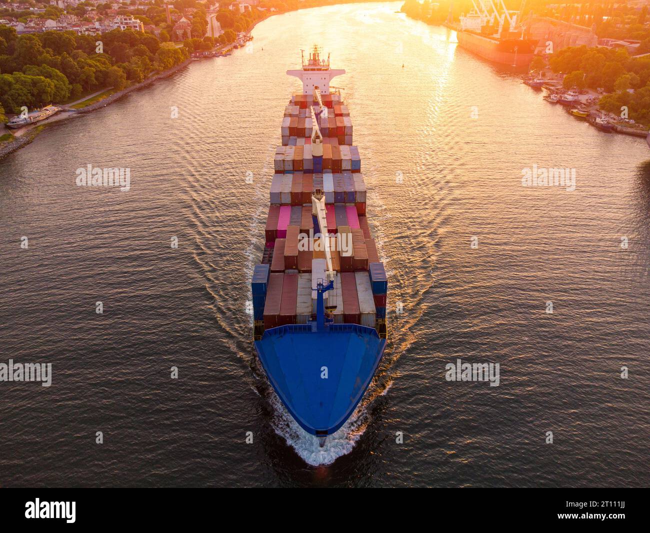Aerial top view of cargo container ship in the sea Stock Photo - Alamy