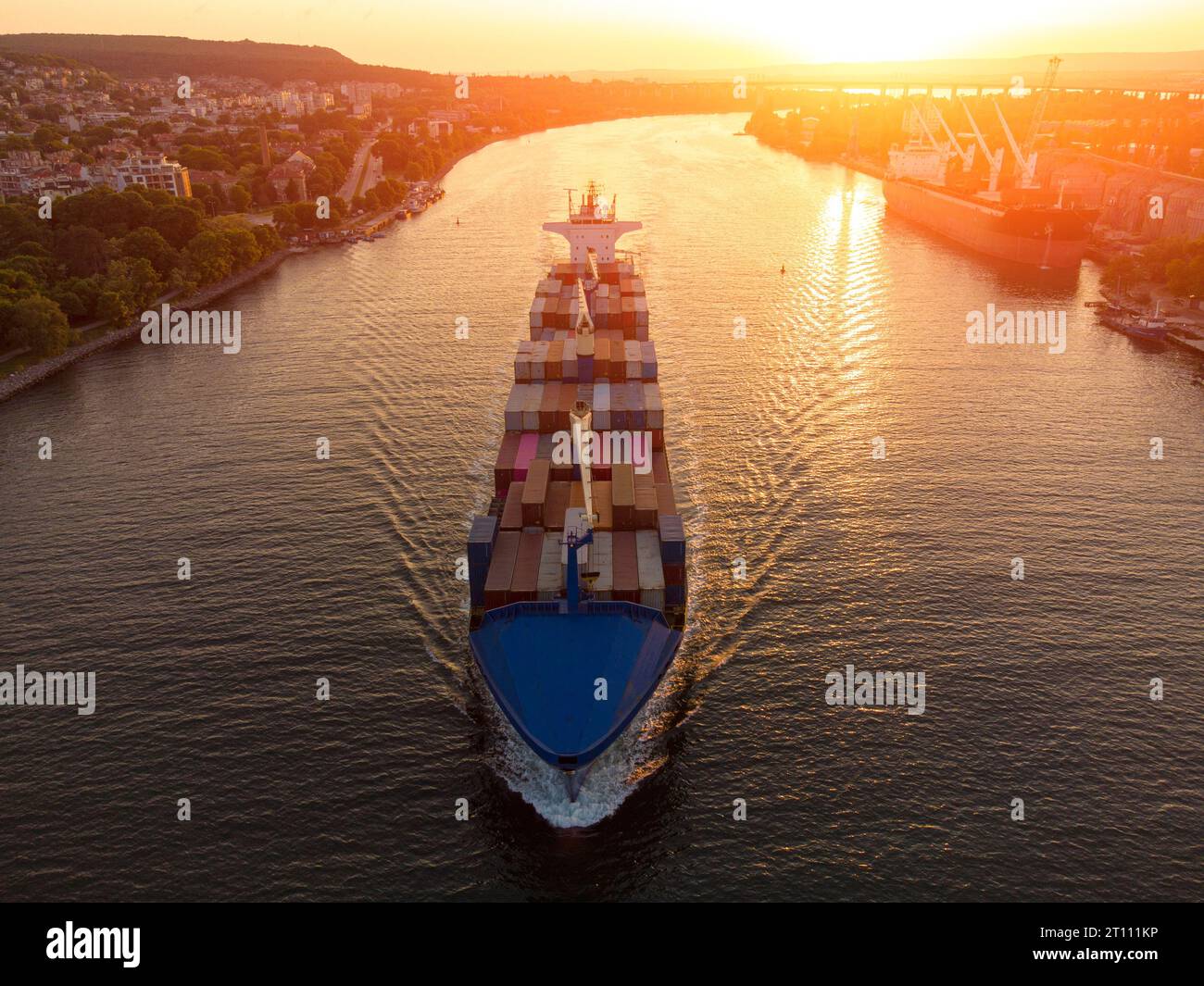 Aerial top view of cargo container ship in the sea Stock Photo - Alamy