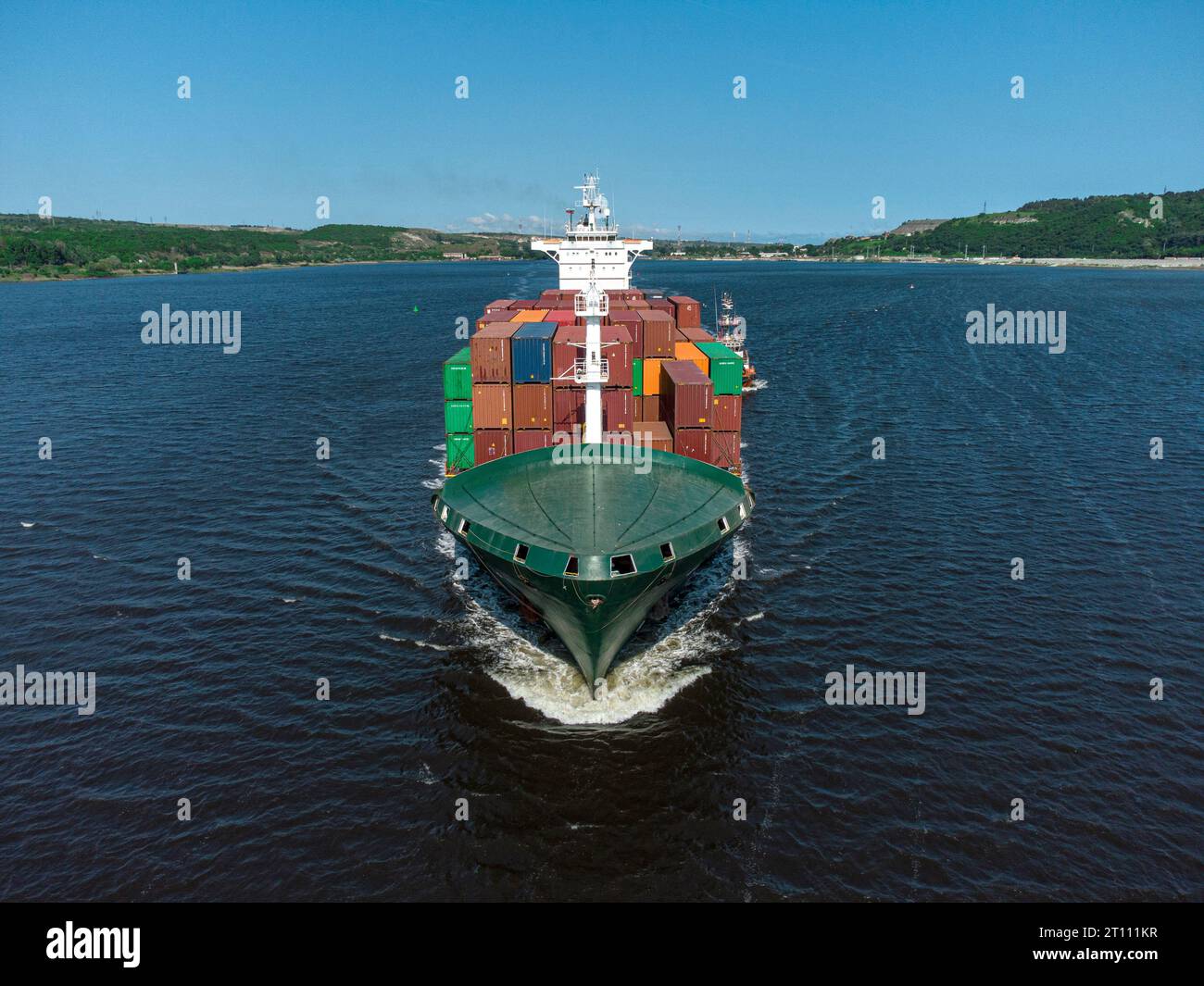 Aerial top view of cargo container ship in the sea Stock Photo - Alamy