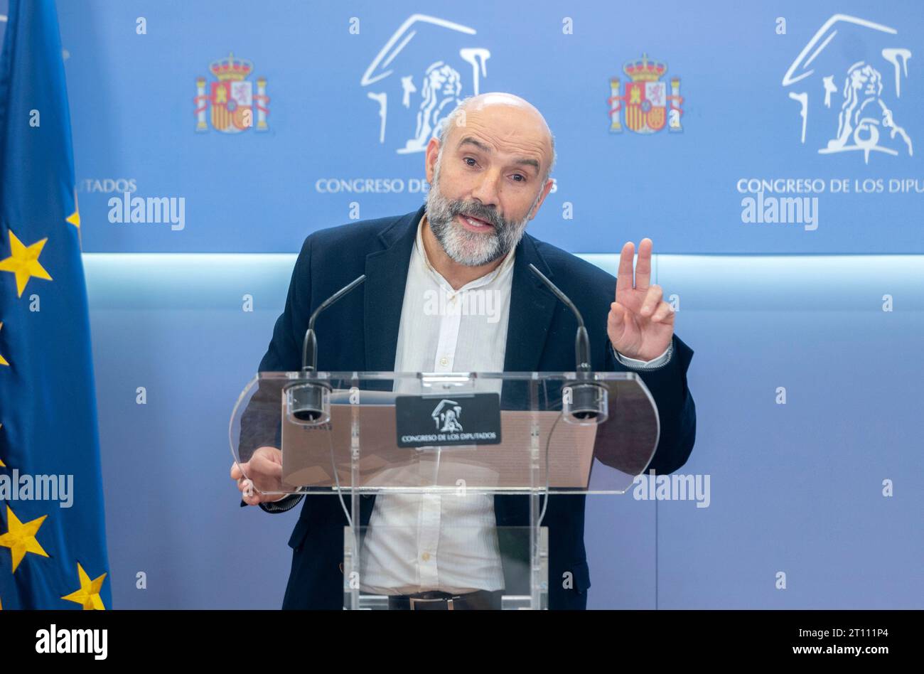 BNG deputy Néstor Rego, offers a press conference after meeting with ...