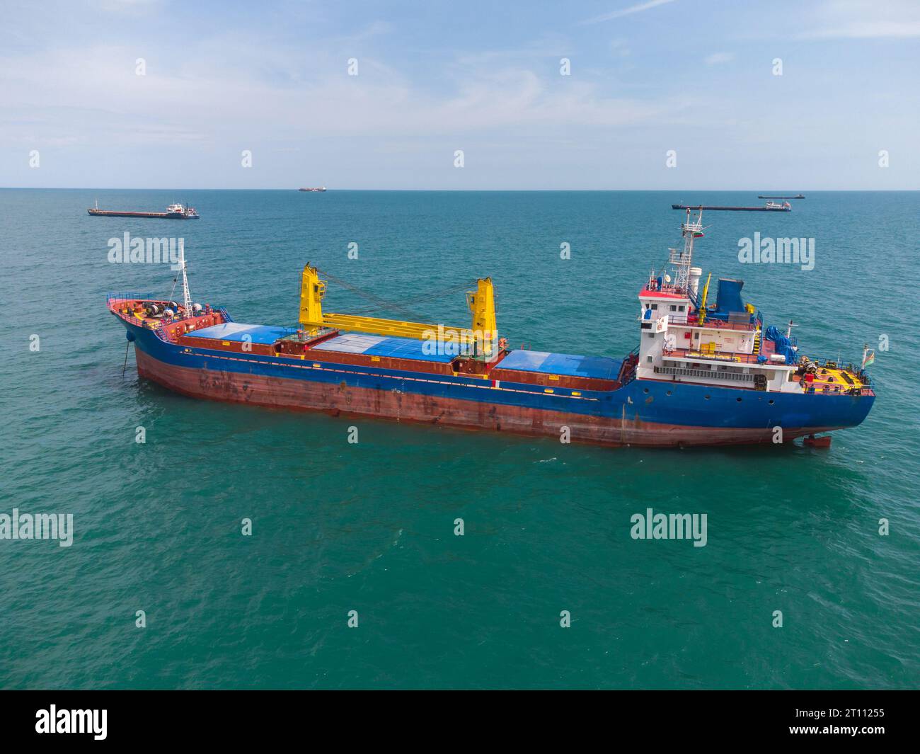 Large general cargo ship tanker bulk carrier, aerial top view Stock ...