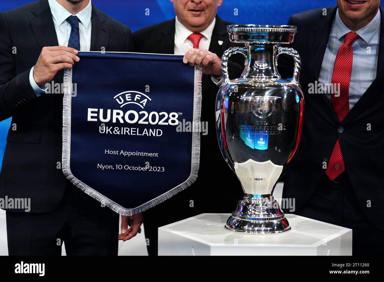 A general view of the European Championship trophy during the Euro 2028 ...