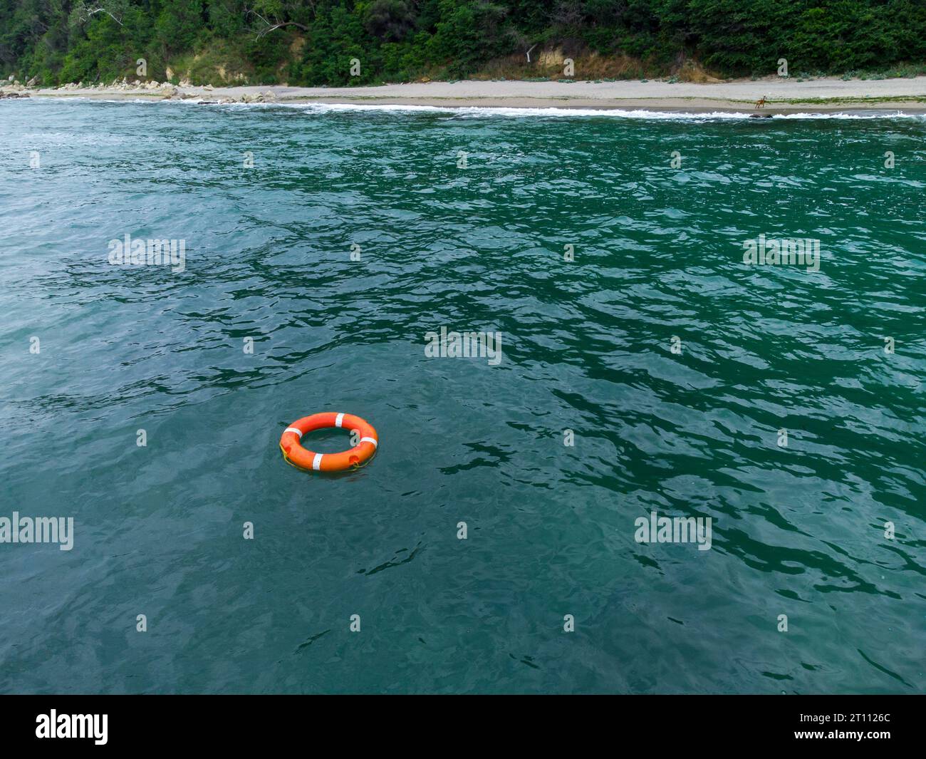 Aerial view of lifebuoy in the sea. Life ring floating in a sea Stock ...