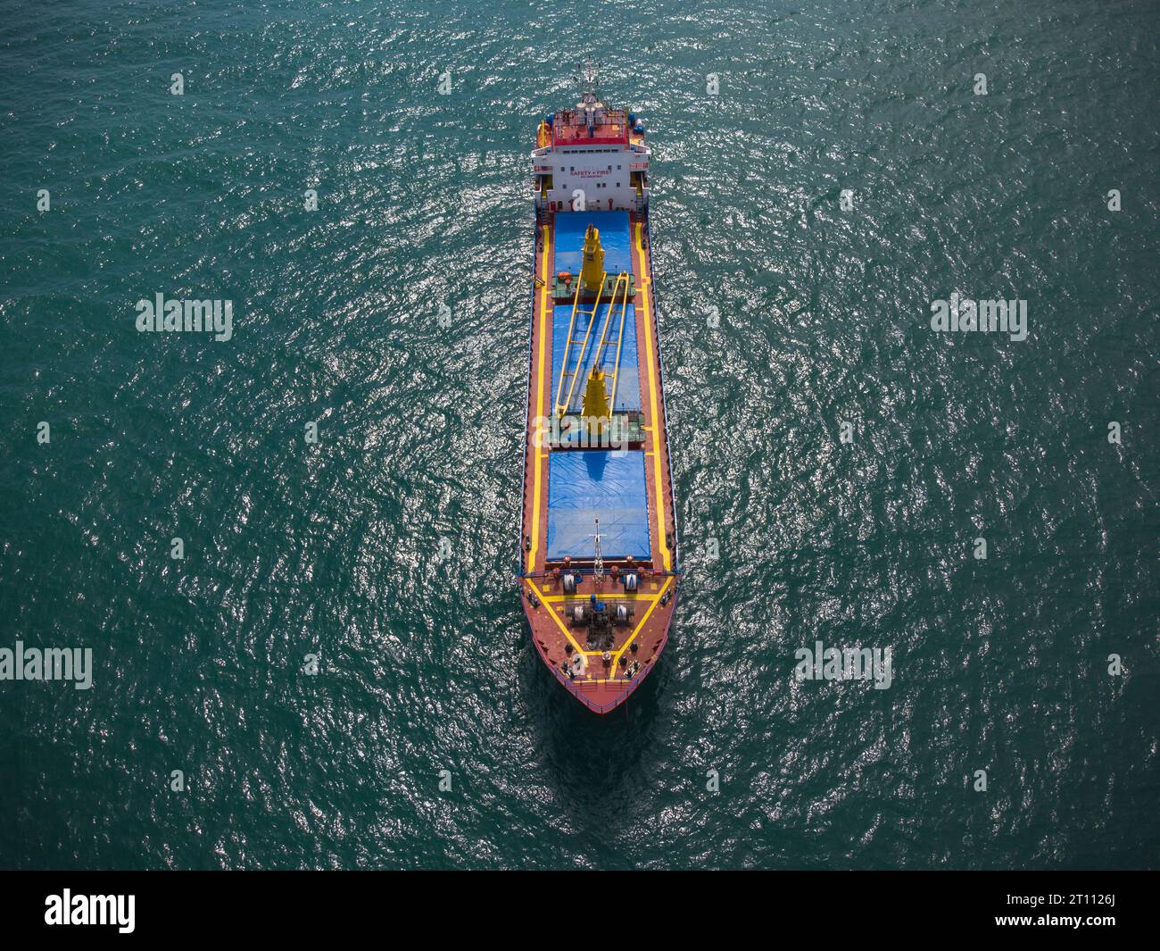 Large general cargo ship tanker bulk carrier, aerial top view Stock ...