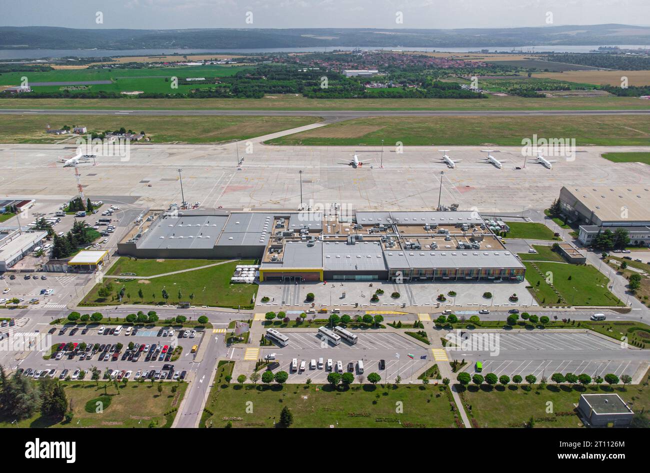 Airport with airplanes, aerial top view Stock Photo - Alamy
