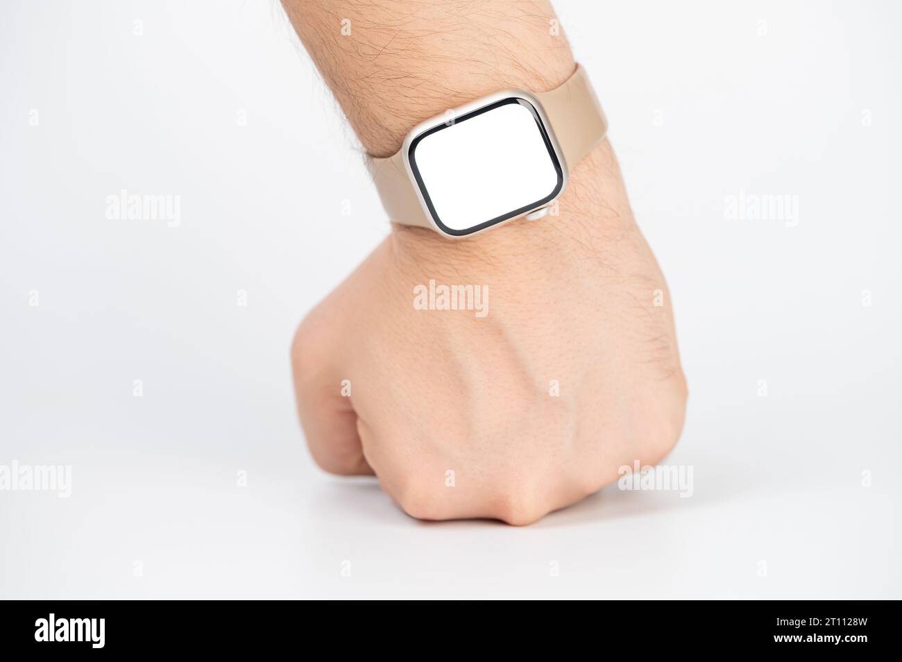 Smartwatch on fist of arm isolated on white studio background Stock ...