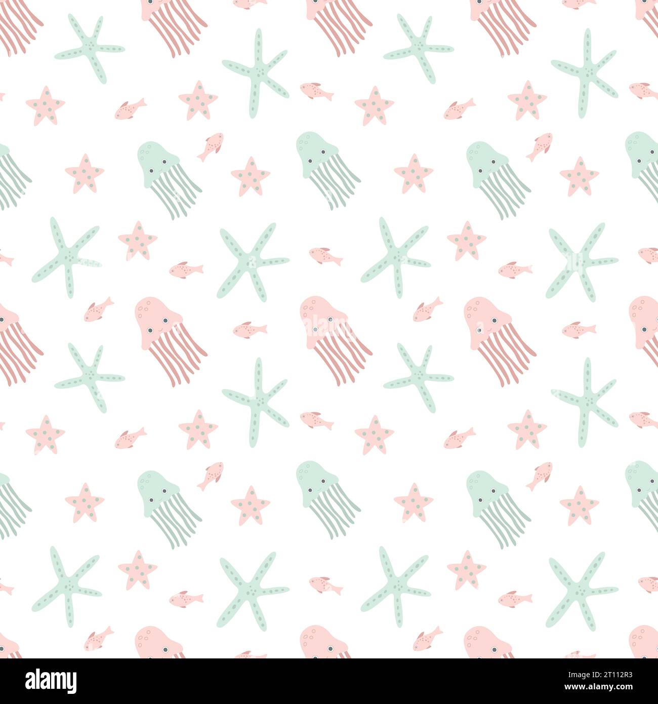 Seamless pattern with sea animals. Octopuses and starfish in the ocean ...