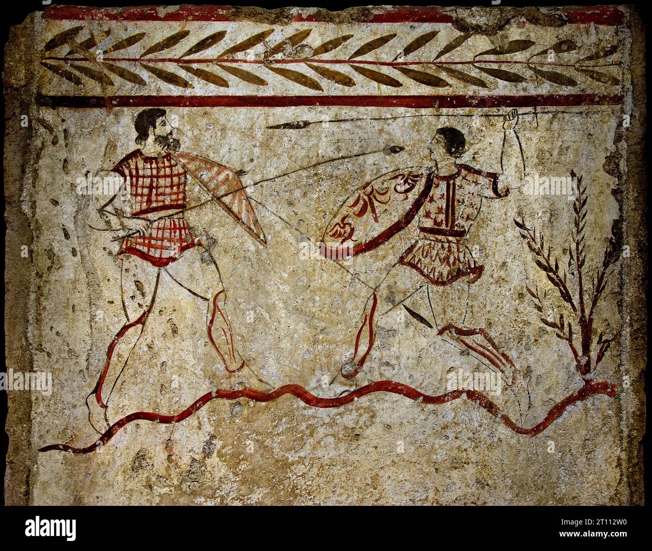 Two men fighting, 3rd century BC, Lucanian fresco tomb, The ruins of ...