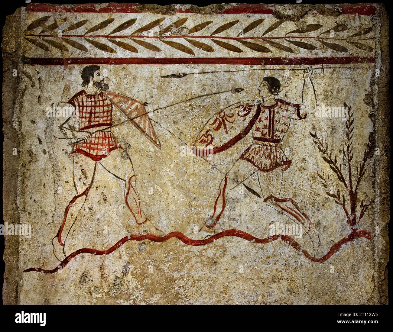 Two men fighting, 3rd century BC, Lucanian fresco tomb, The ruins of ...