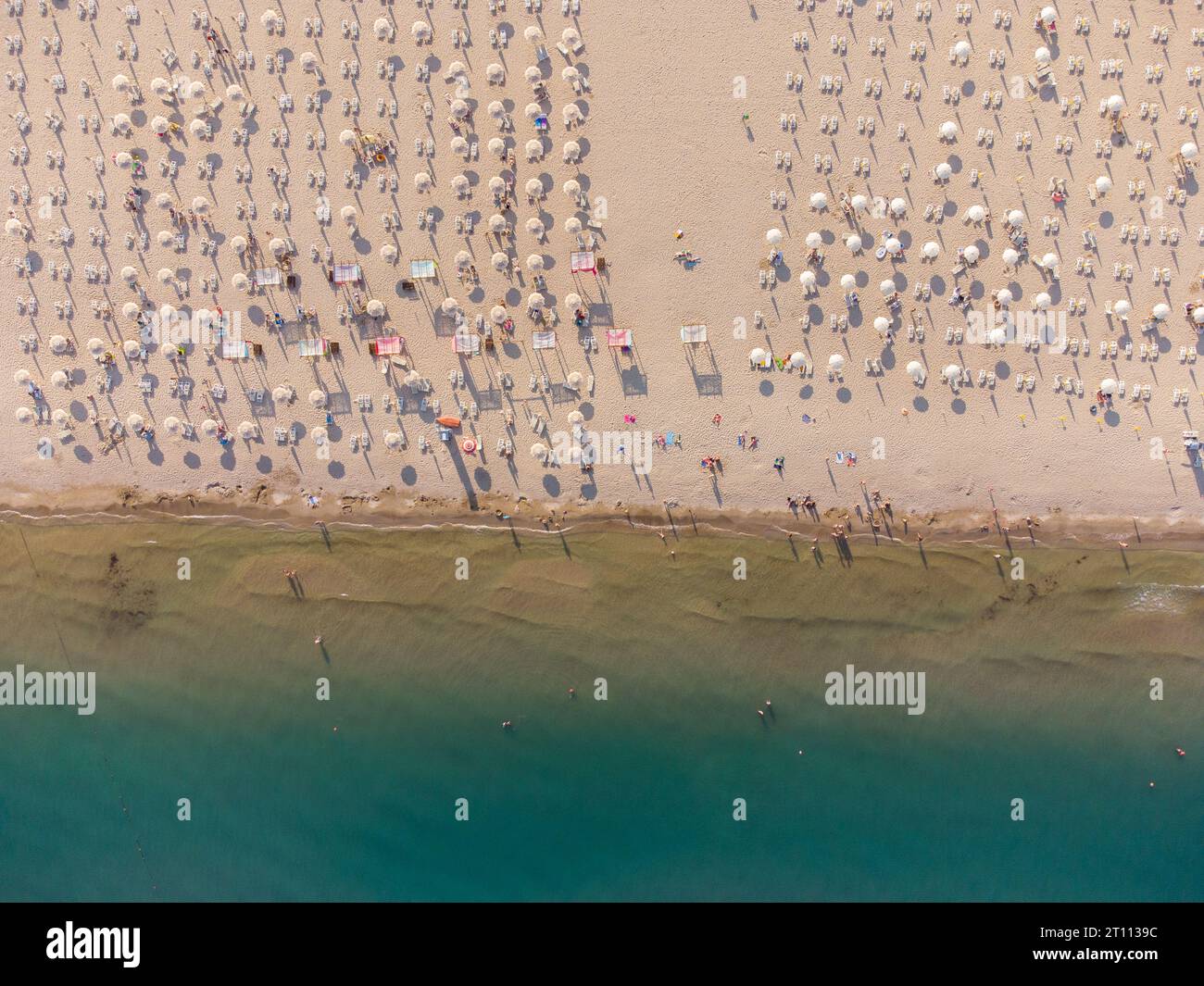 Aerial Top View Of People Crowd Relaxing On Beach In Albena, Bulgaria ...