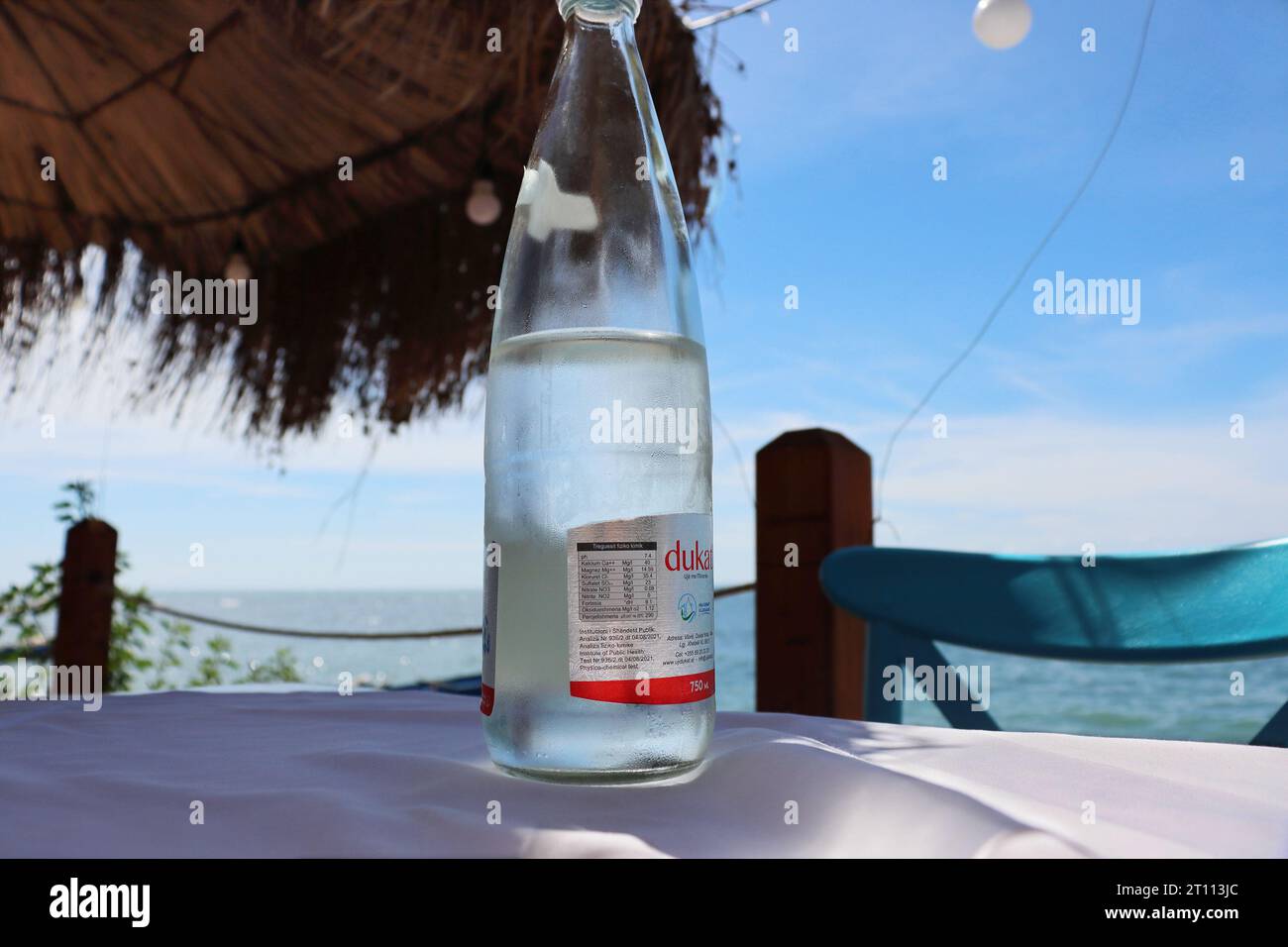Dürres, Albania, September, 3rd, 2022: The bottle of mineral water ...