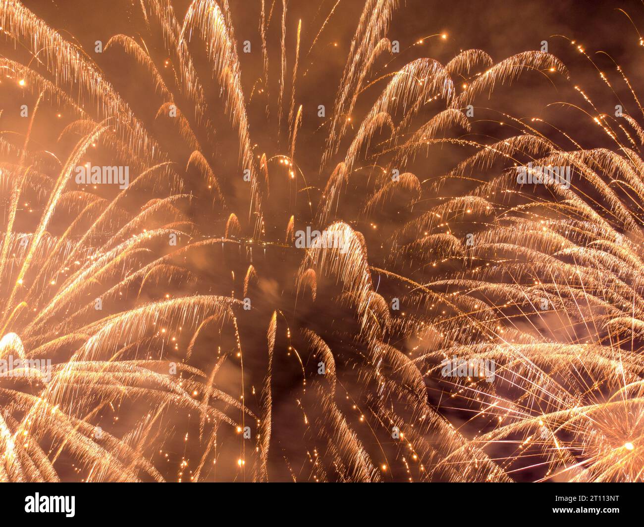 fireworks over the night city aerial view Stock Photo - Alamy