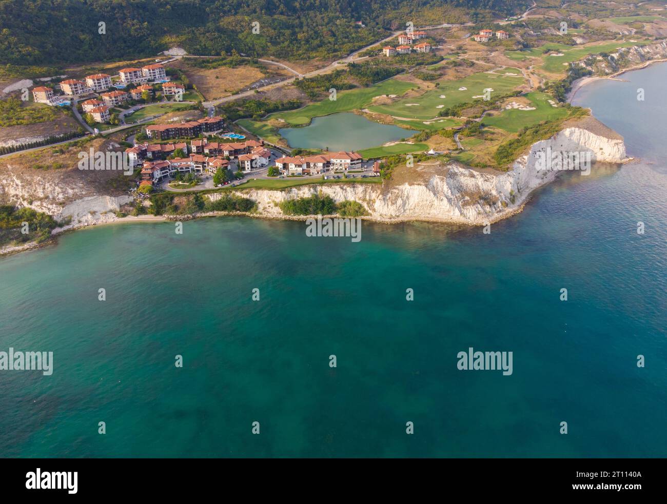 Aerial top view of beautiful luxury outdoor swimming pool in hotel ...