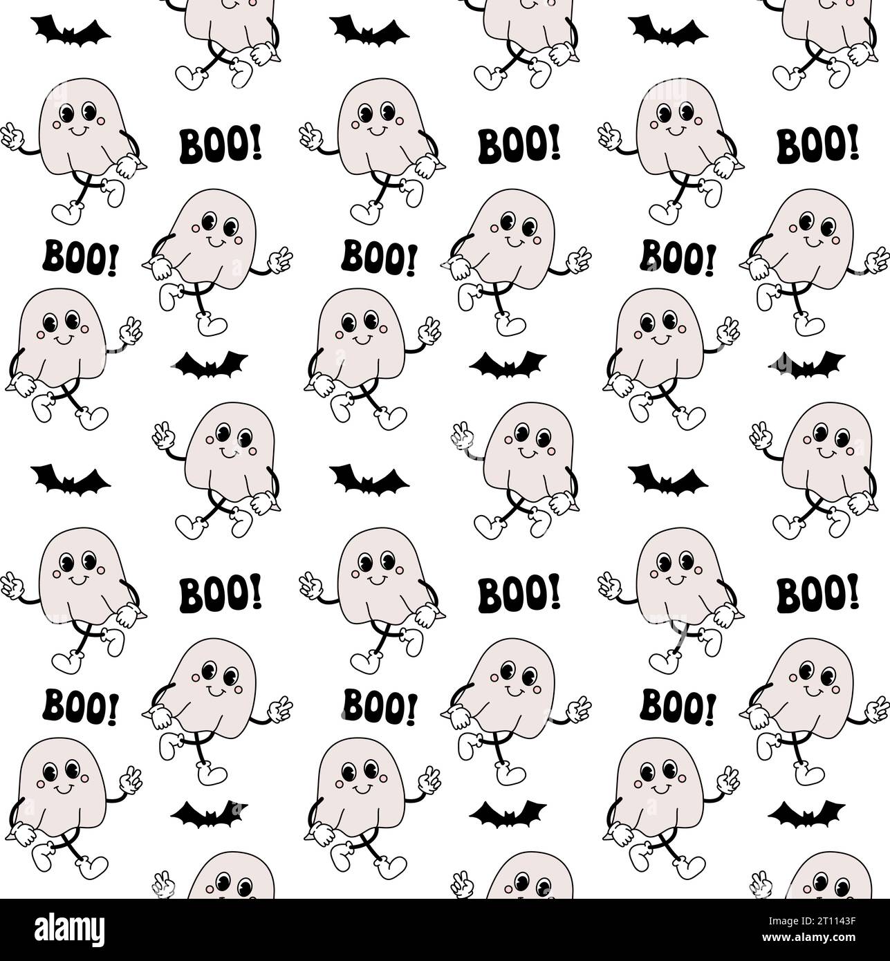 Vector seamless pattern of groovy cartoon ghost Stock Vector Image ...