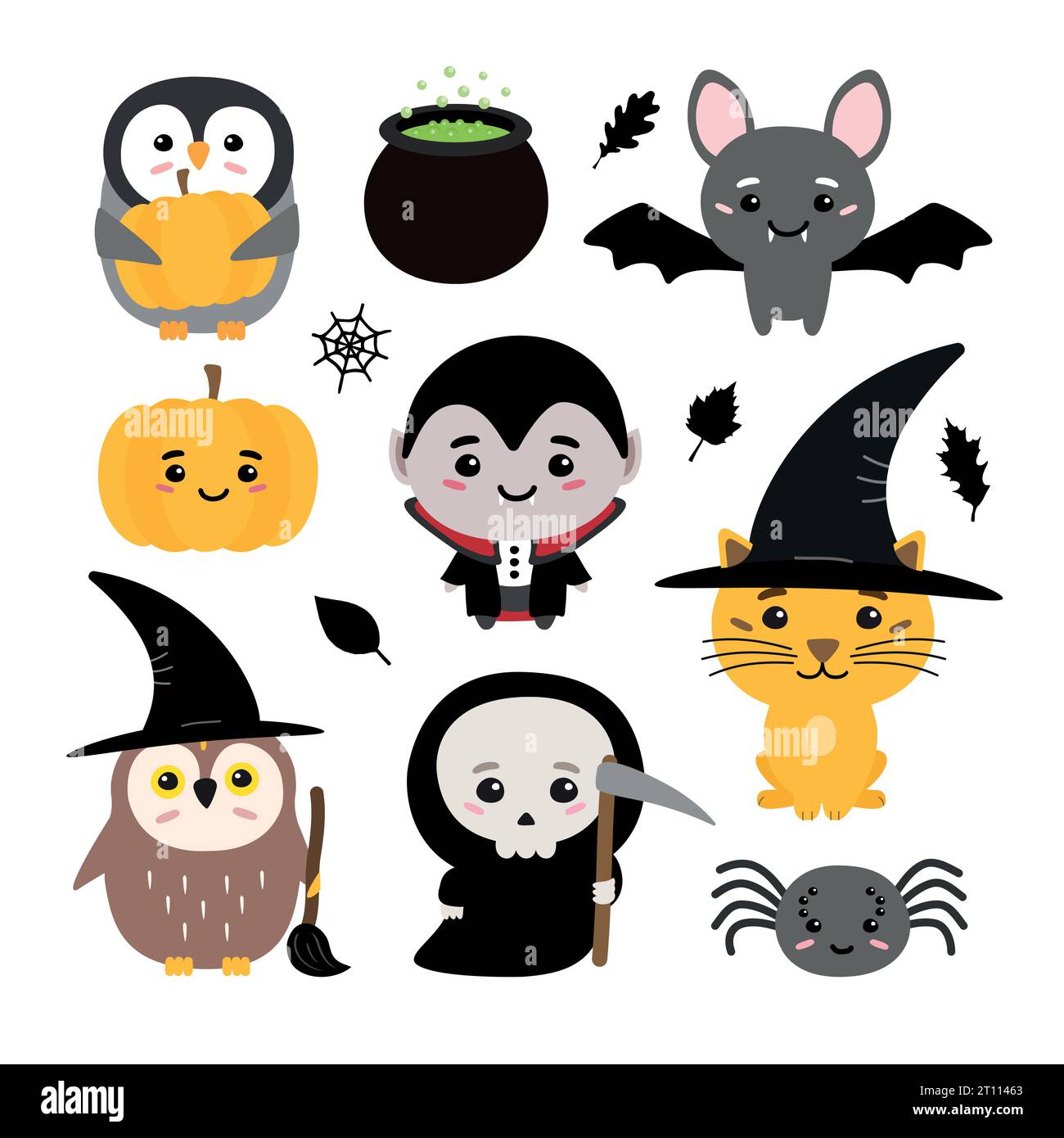 Vector set of flat hand drawn Halloween characters Stock Vector Image ...
