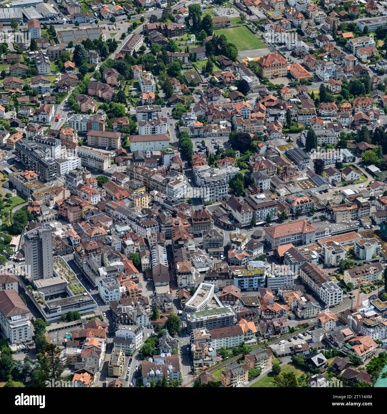 interlaken town centre switzerland from high viewpoint on harder kulm ...