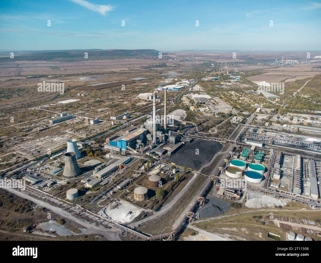 Aerial top view of chemical plant, power plant Stock Photo - Alamy