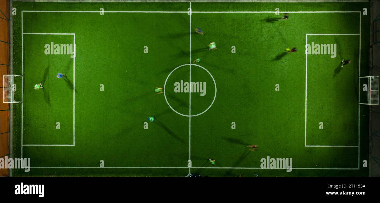 Aerial top view of a mini football match, soccer. MiniFootball field ...