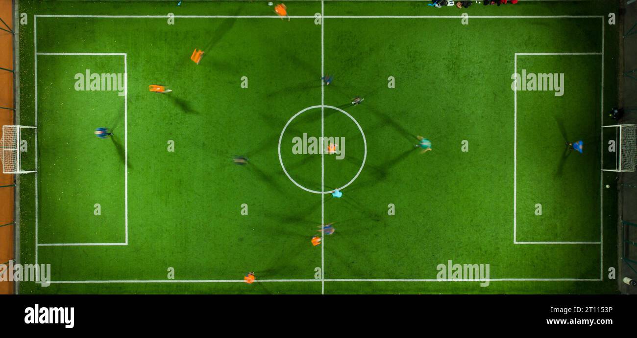 Aerial top view of a mini football match, soccer. MiniFootball field ...