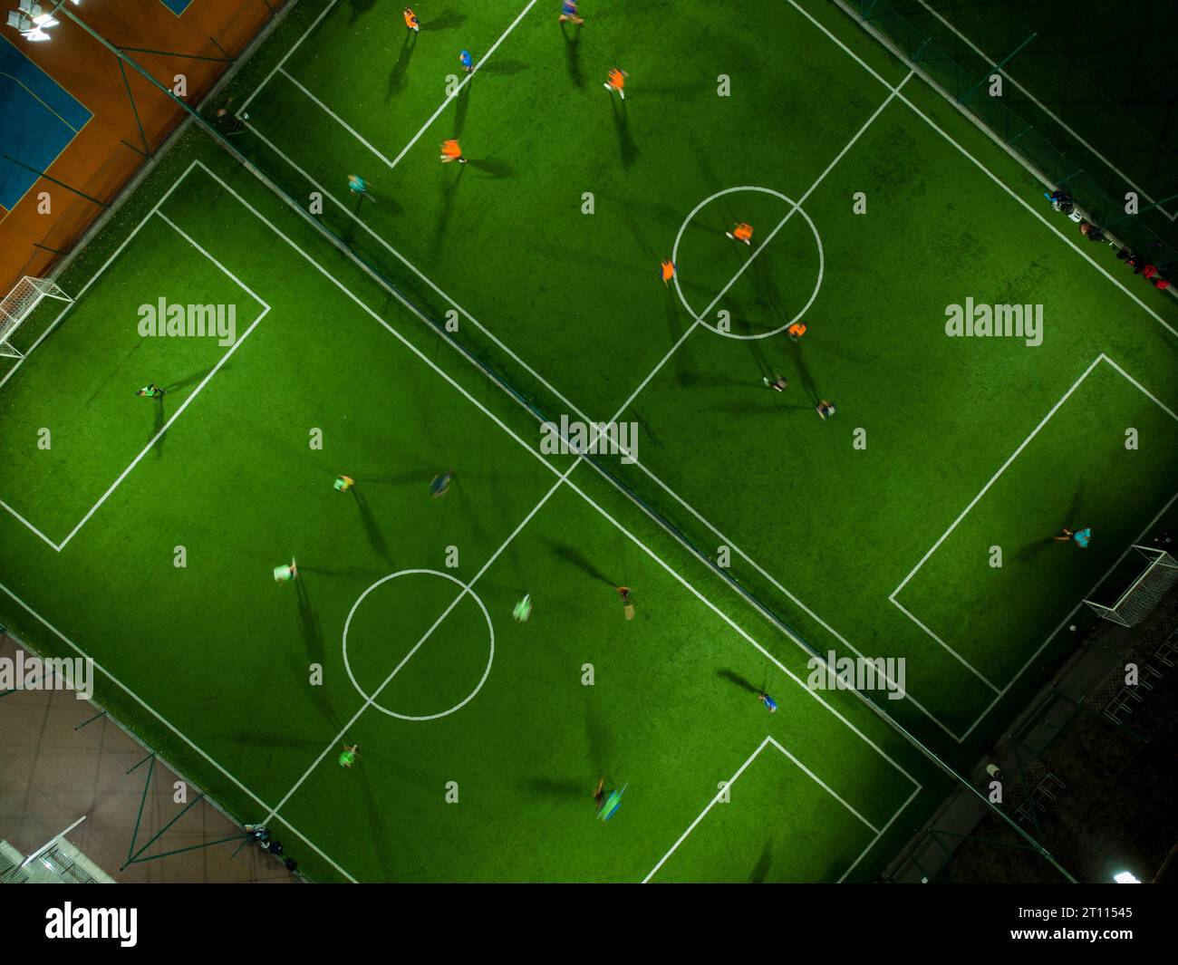 Aerial top view of a mini football match, soccer. MiniFootball field ...