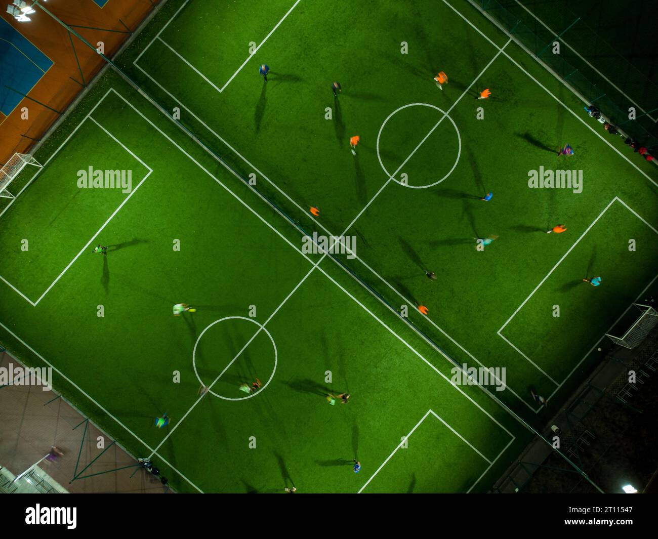 Aerial top view of a mini football match, soccer. MiniFootball field ...