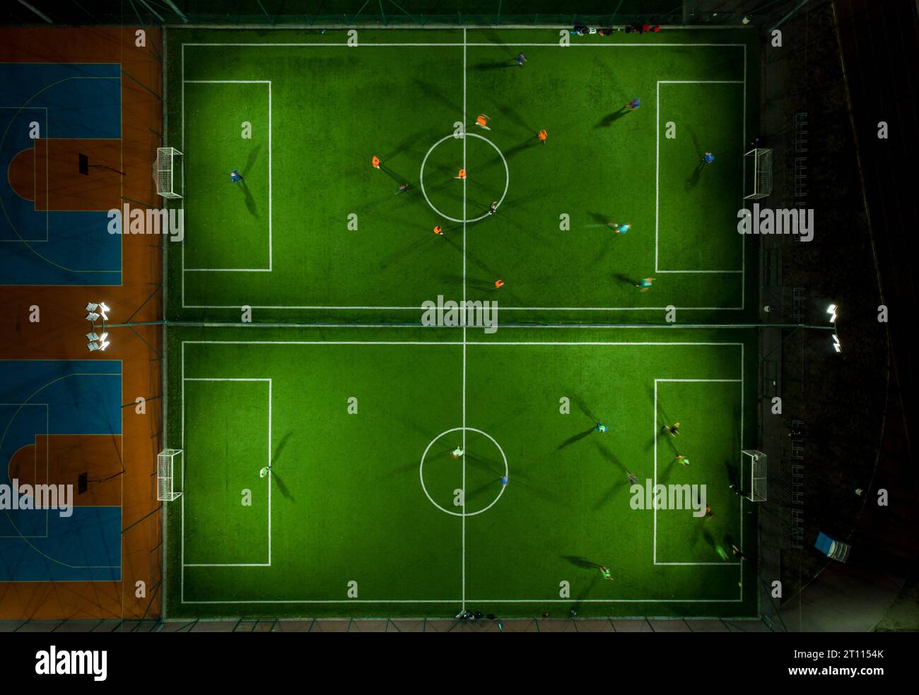 Aerial top view of a mini football match, soccer. MiniFootball field ...