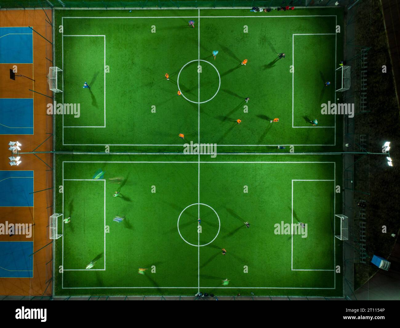 Aerial top view of a mini football match, soccer. MiniFootball field ...