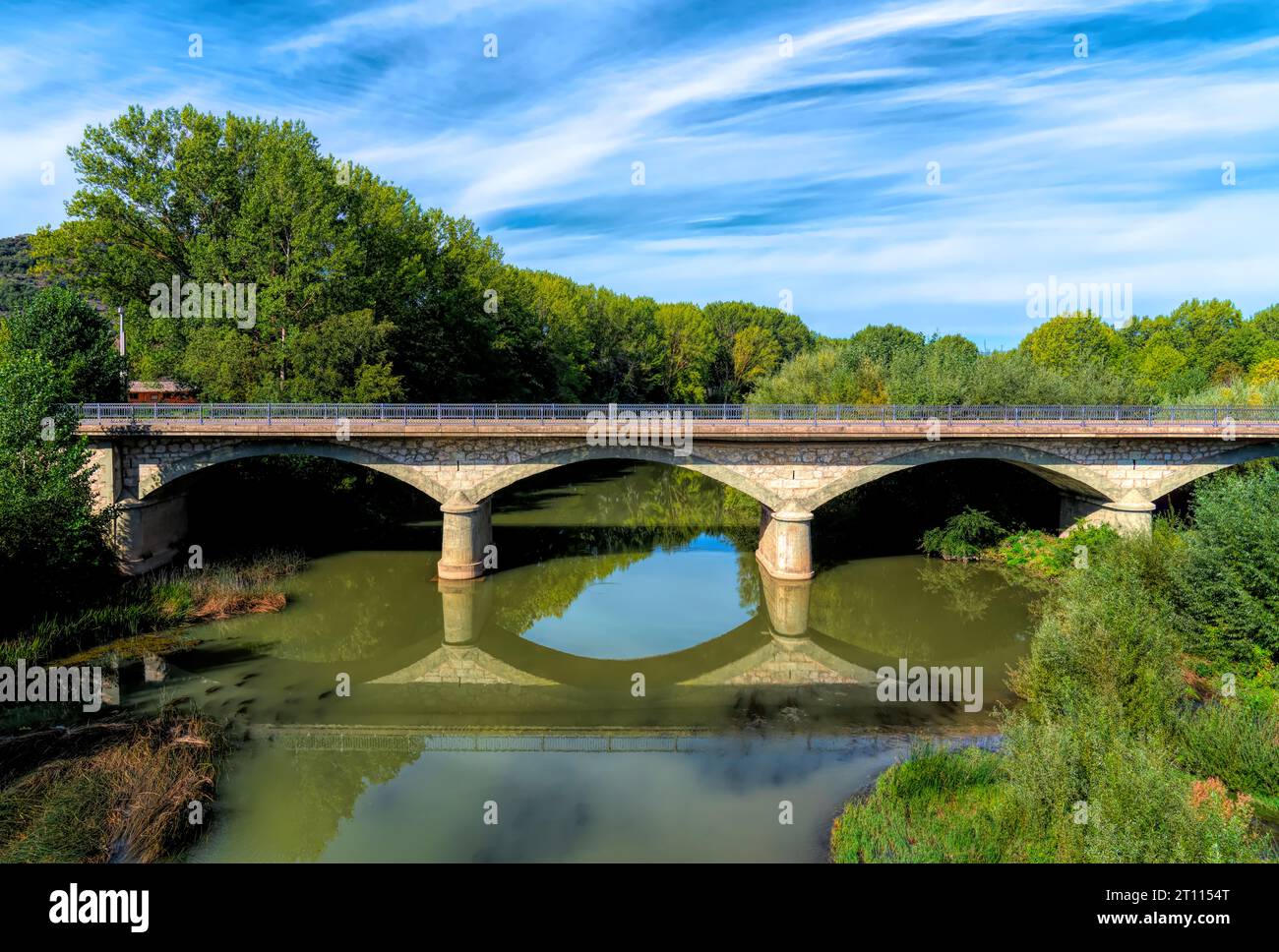 Ebro river modern bridge next to Frias medieval bridge Burgos province Castile and Leon Stock ...
