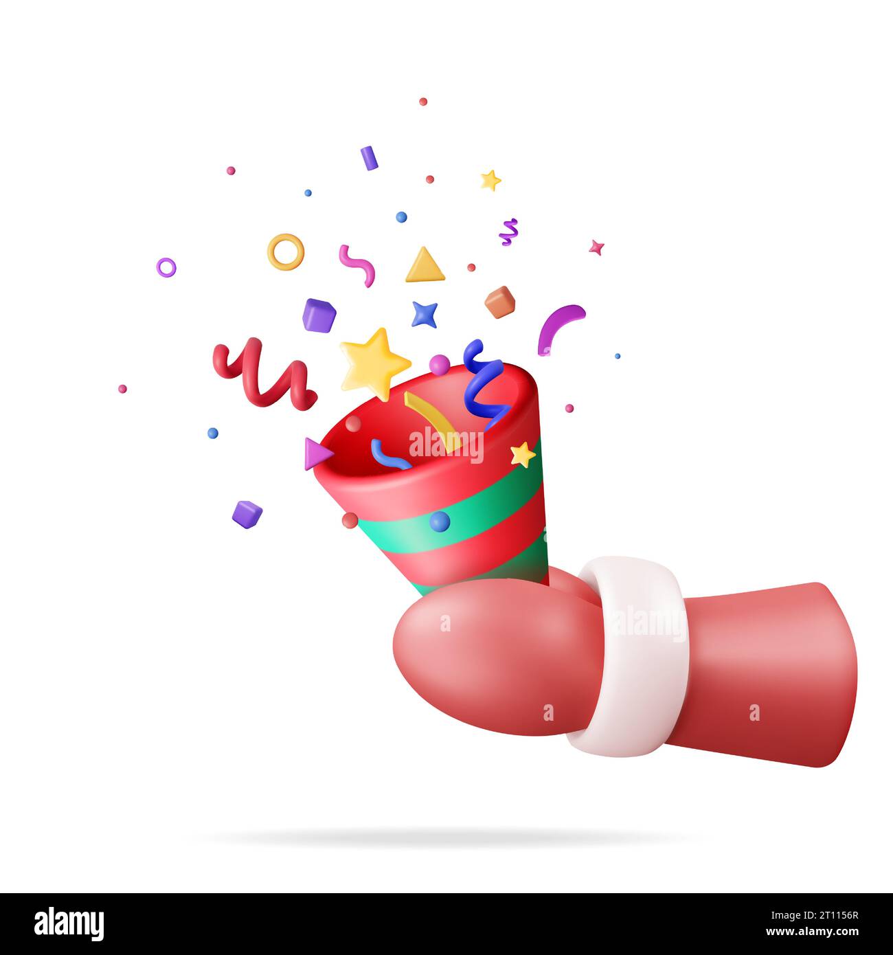 3D Party Popper with Confetti in Santa Claus Hand Stock Vector Image ...