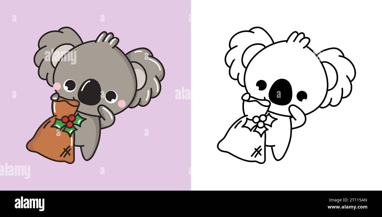 New Year Kawaii Koala Bear for Coloring Page and Illustration. Adorable ...