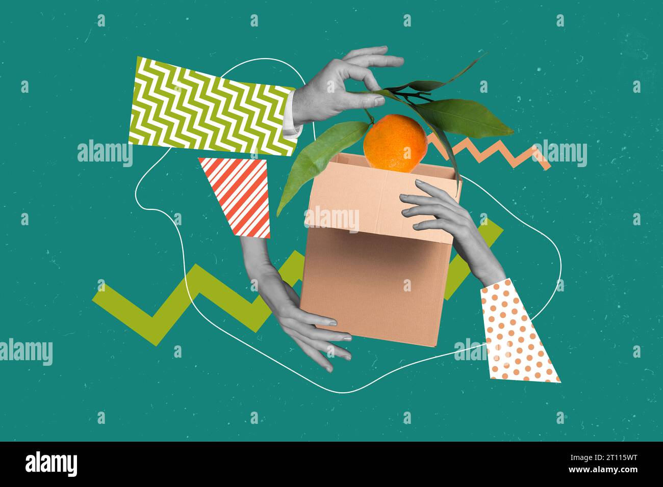 Photo cartoon comics sketch collage picture of hands packing fruit ...