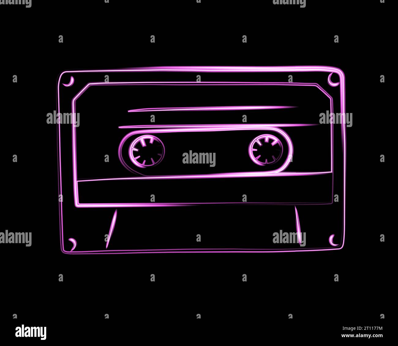 Neon cassette. Nostalgia of the 90s. Audio cassette for listening to ...