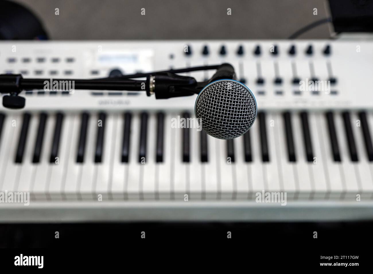 The microphone on stage before the artist performance Stock Photo - Alamy