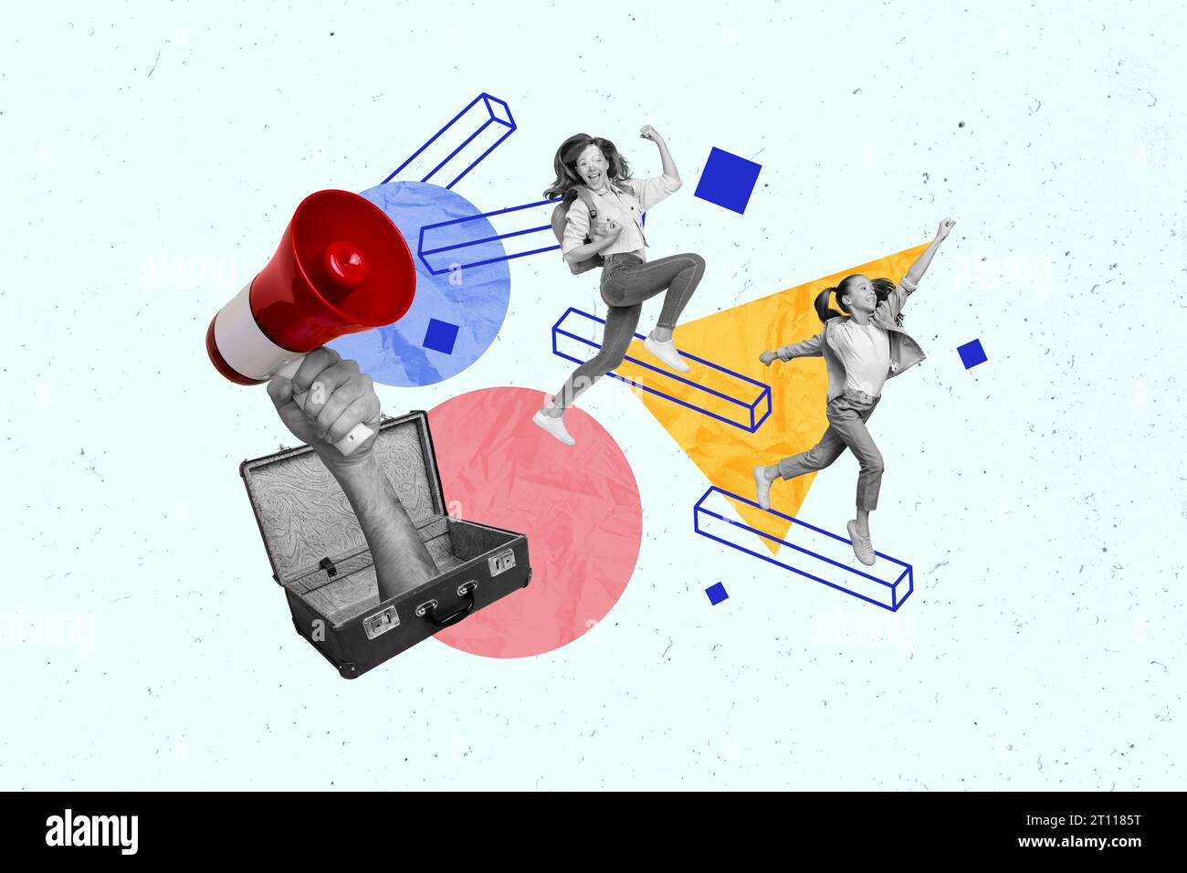 Photo collage artwork minimal picture of loud speaker announcing start ...