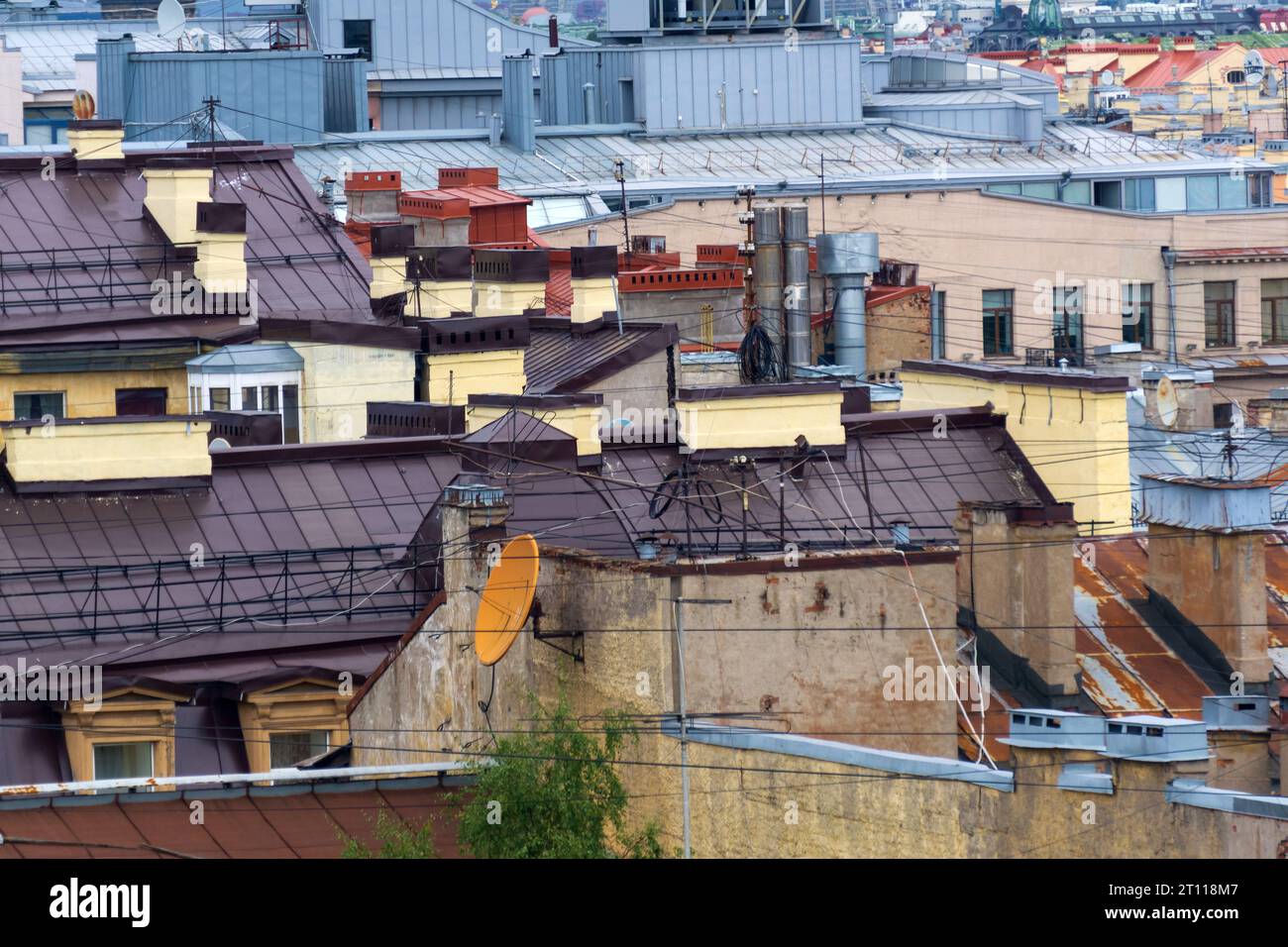 top view of the city roofs in the historical city center during the ...