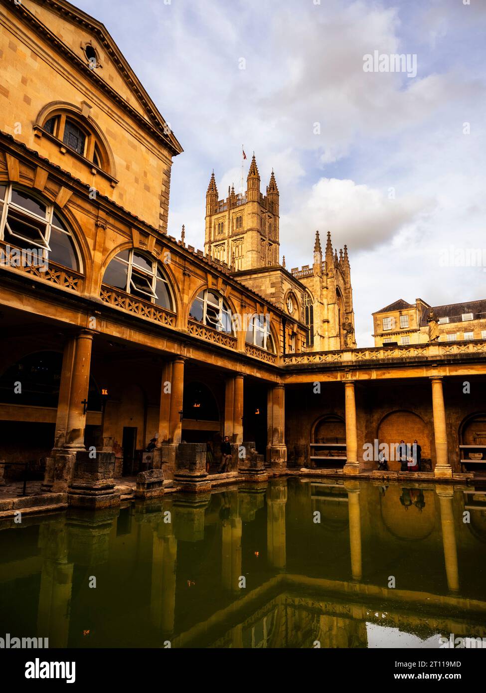 The Great Bath, The Roman Baths, and Bath Abbey, Bath, Somerset ...