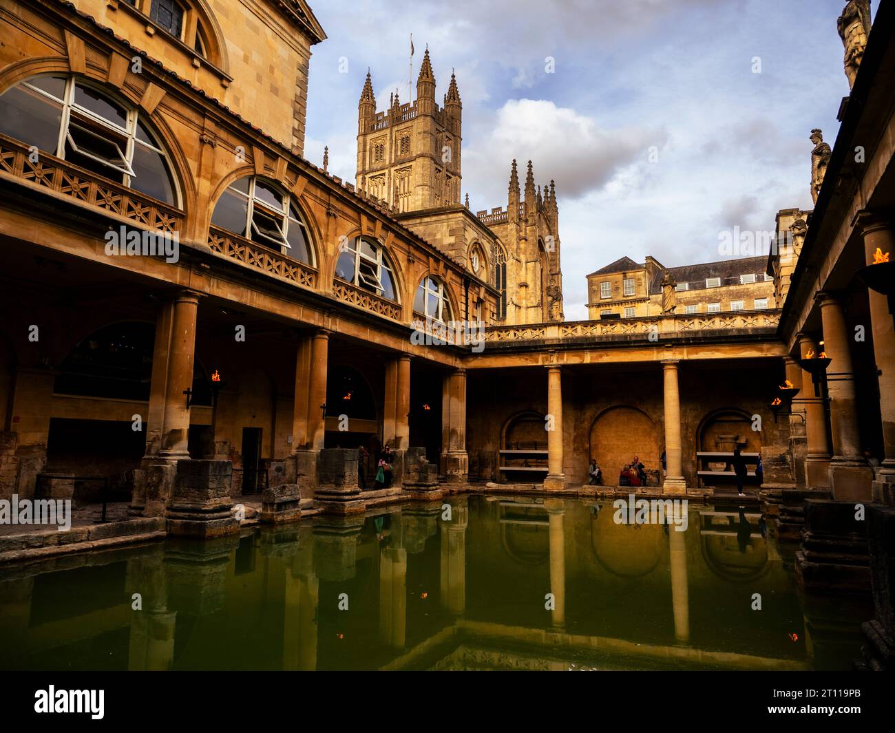 The Great Bath, The Roman Baths, and Bath Abbey, Bath, Somerset ...