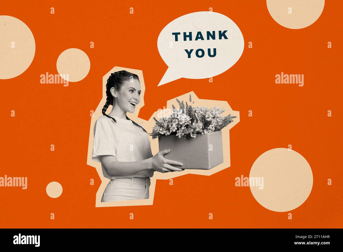 Collage picture image of cheerful cute girl giving gift congratulations ...