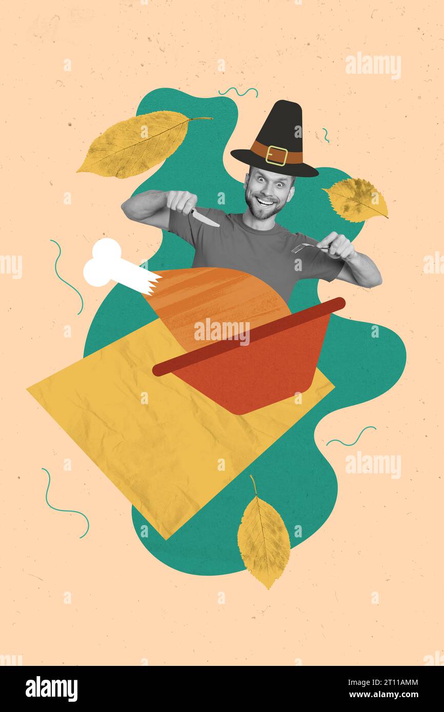 Image artwork collage of funky hungry guy eating traditional turkey ...