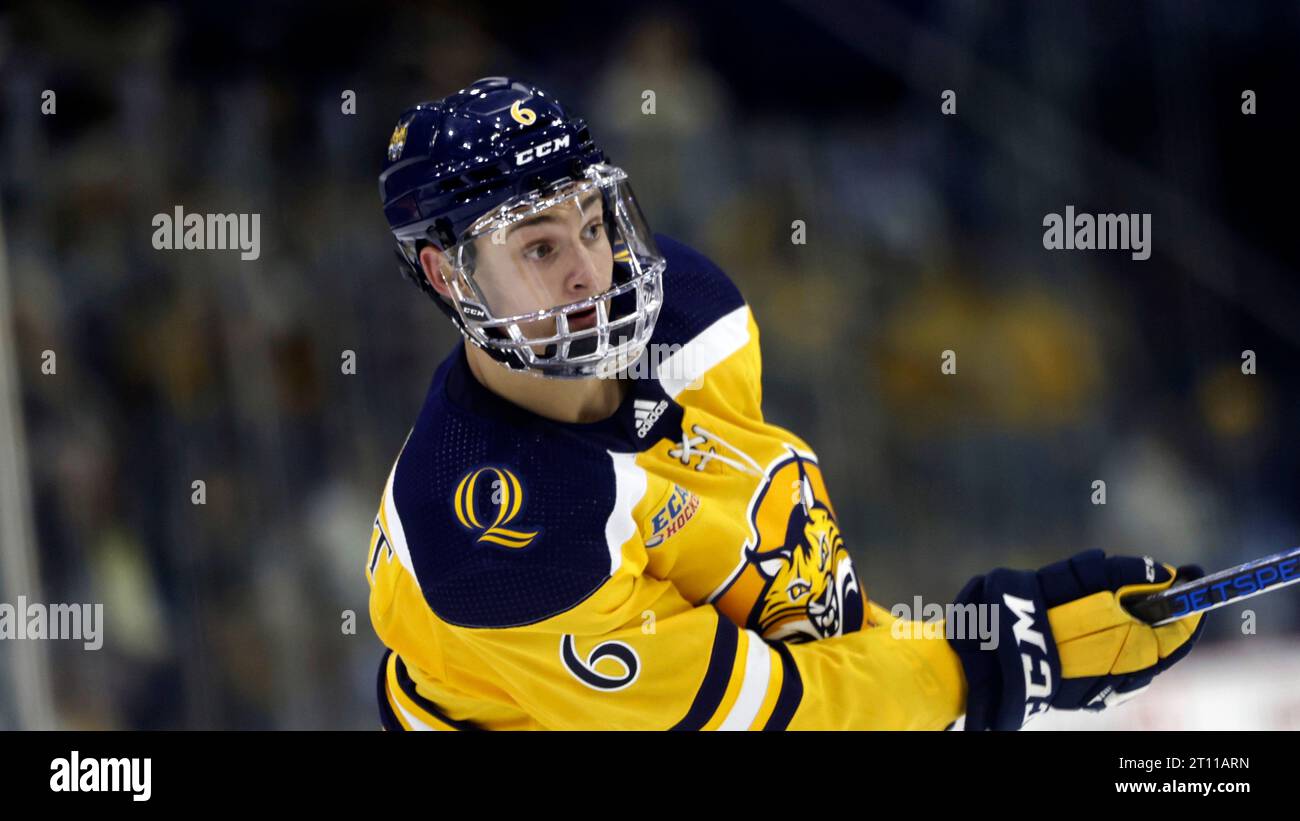 Quinnipiac defenseman Charles Alexis Legault (6) skates during the ...