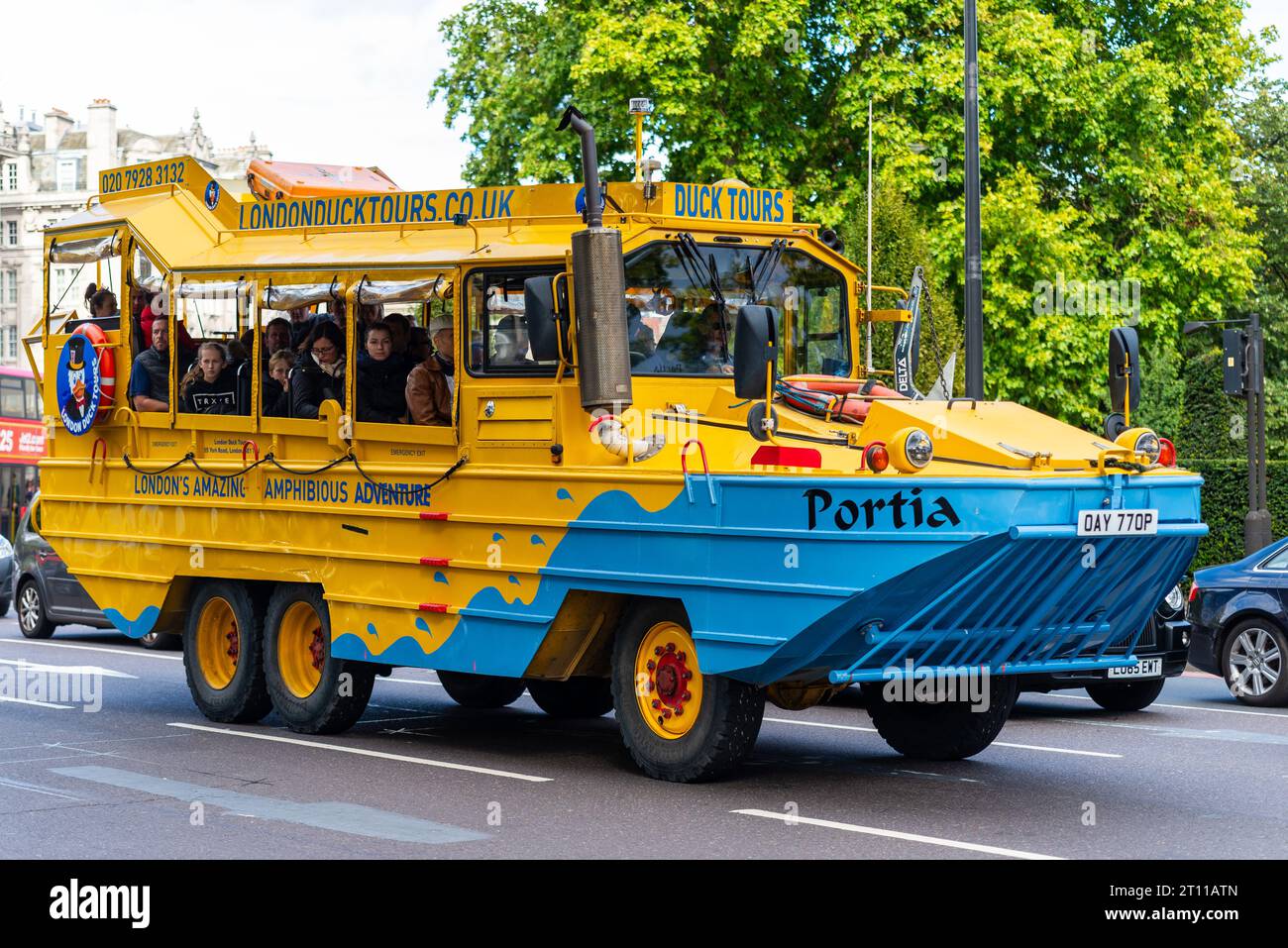 London Duck Tours limited DUKW wartime amphibious vehicle driving on ...