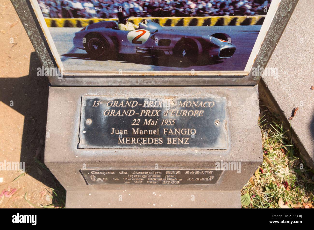Memorial stone and plaque with photograph celebrating Juan Manuel ...