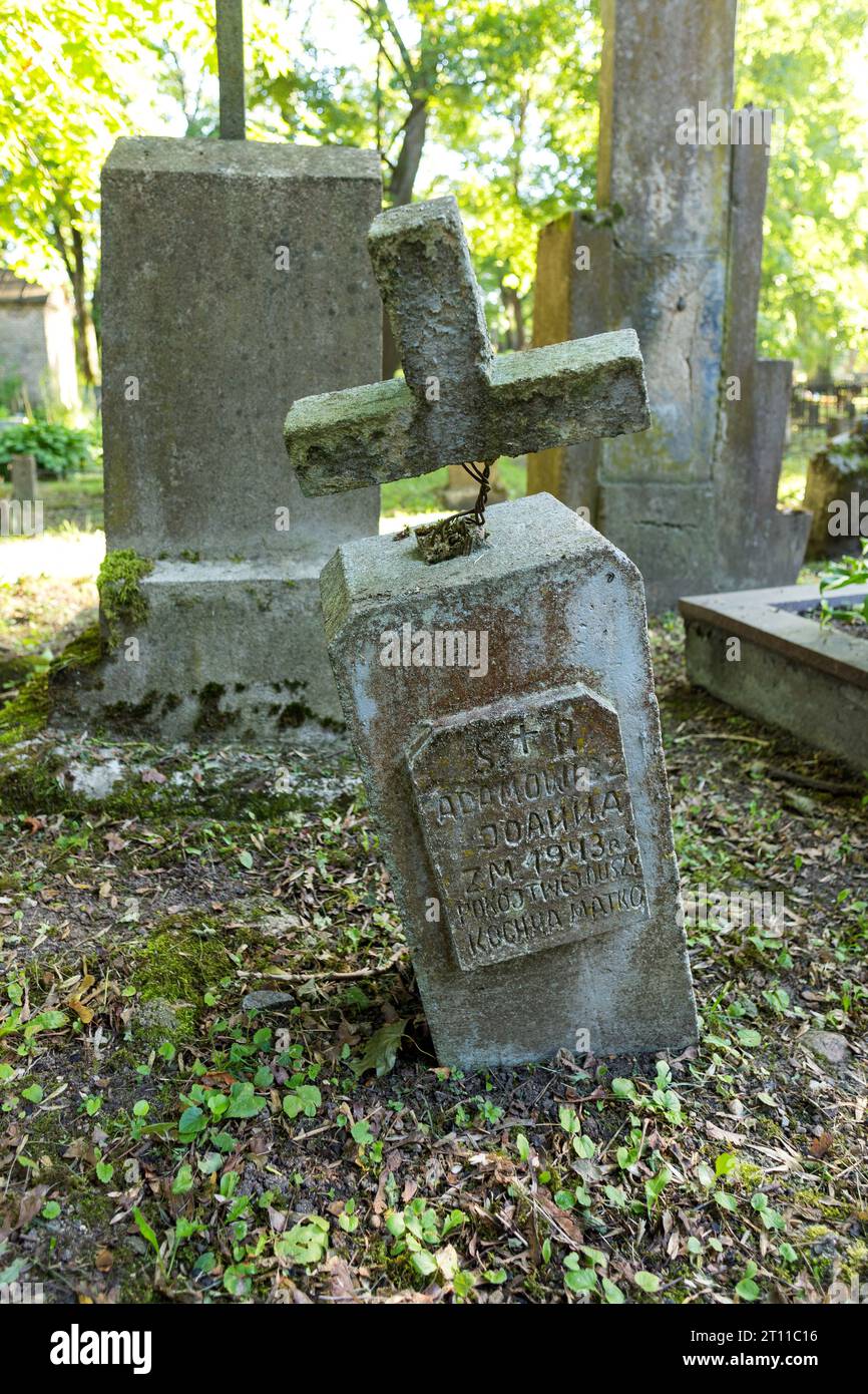 Bernardine Cemetery. overview and details. Single cross Stock Photo - Alamy