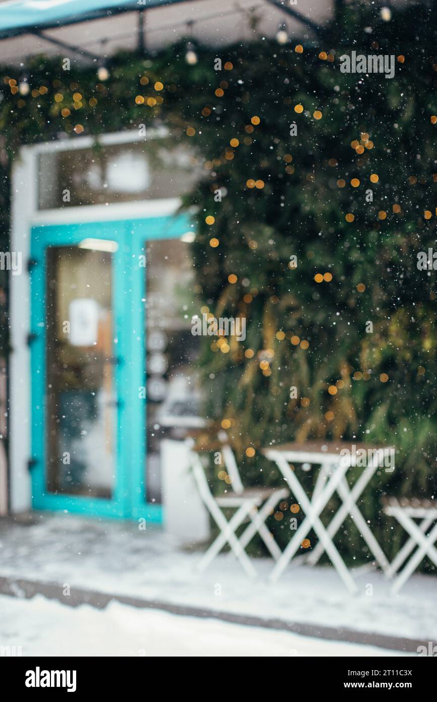 Christmas cafe bakery exterior with Christmas decorations Stock Photo ...