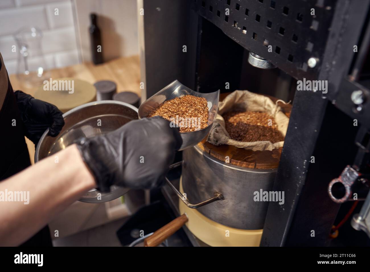 Local small seed oil production. Fresh extra virgin linseed oil ...