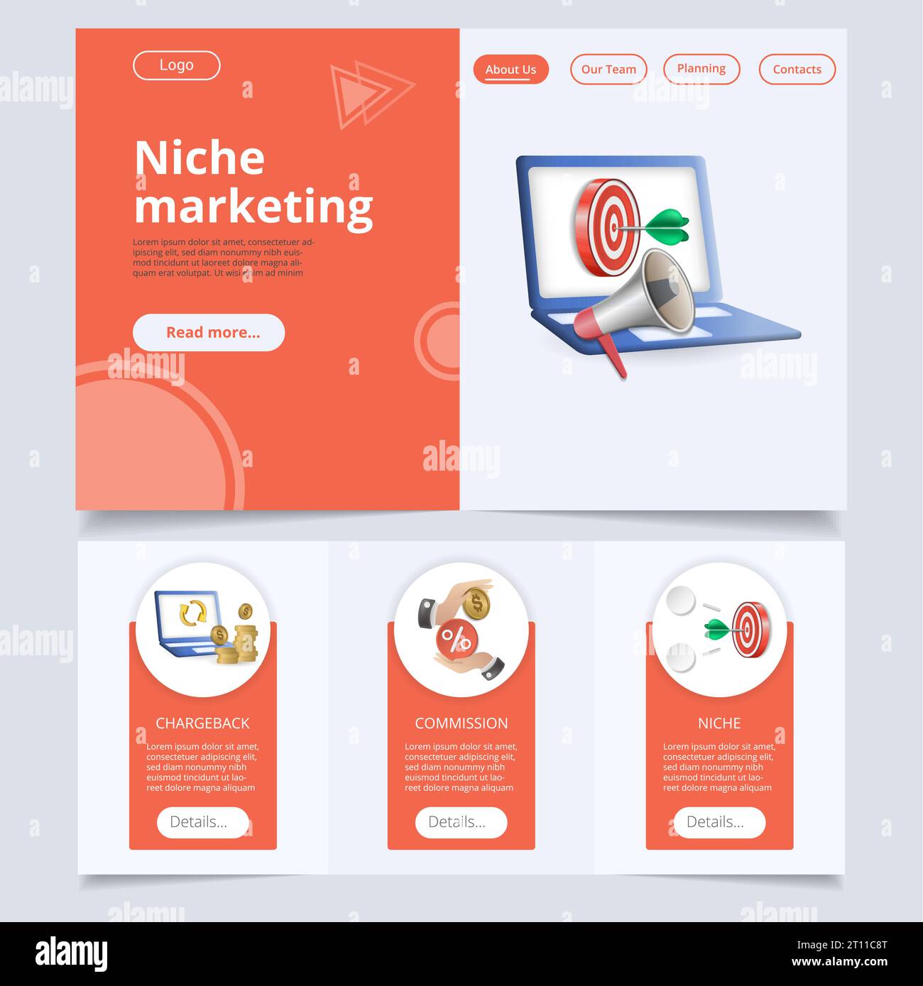 Niche marketing flat landing page website template. Chargeback ...