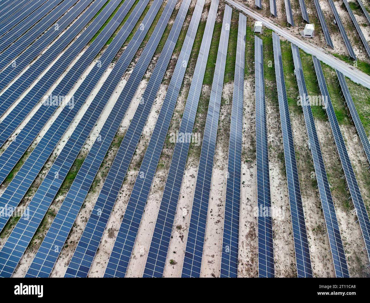 Aerial view of solar panel base in desert. Drone photo Stock Photo - Alamy