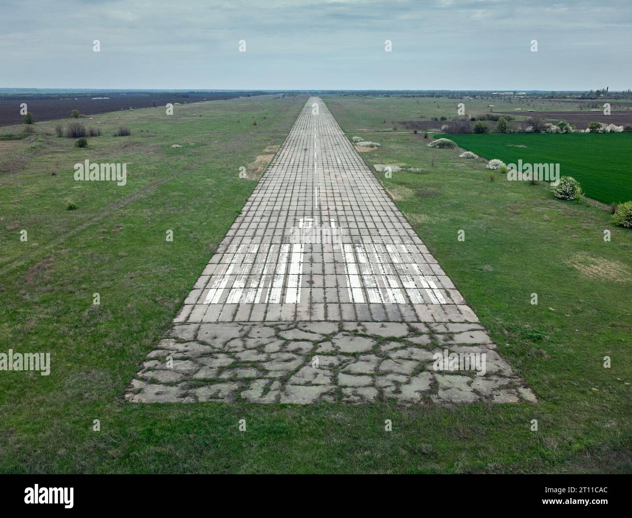 Aerial view of runway of an abandoned military airfield in Ukraine ...