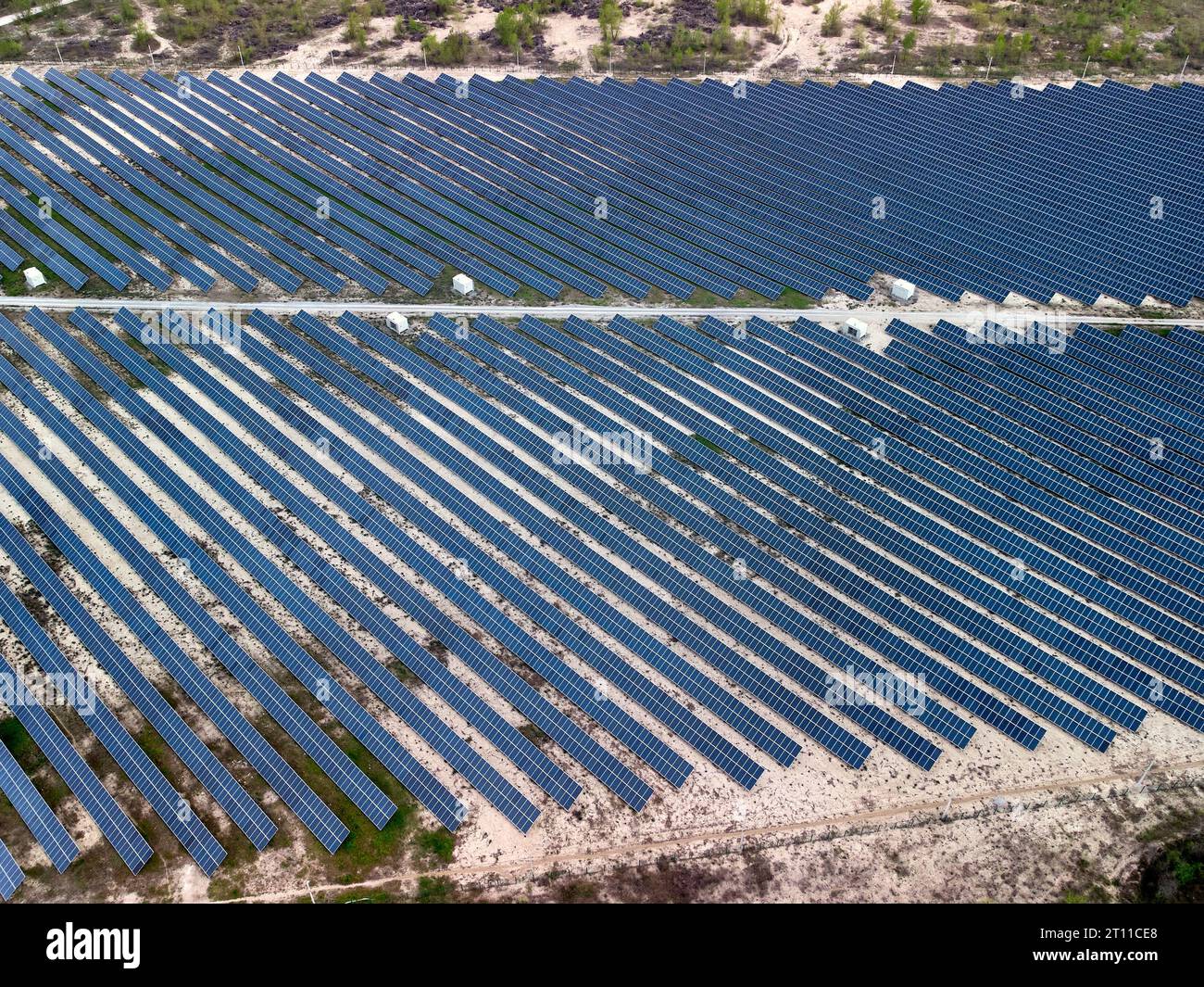 Aerial view of solar panel base in desert. Drone photo Stock Photo - Alamy
